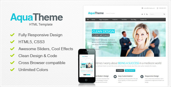 Descargar: Aqua - Plantilla HTML receptiva - Recurso Wordpress