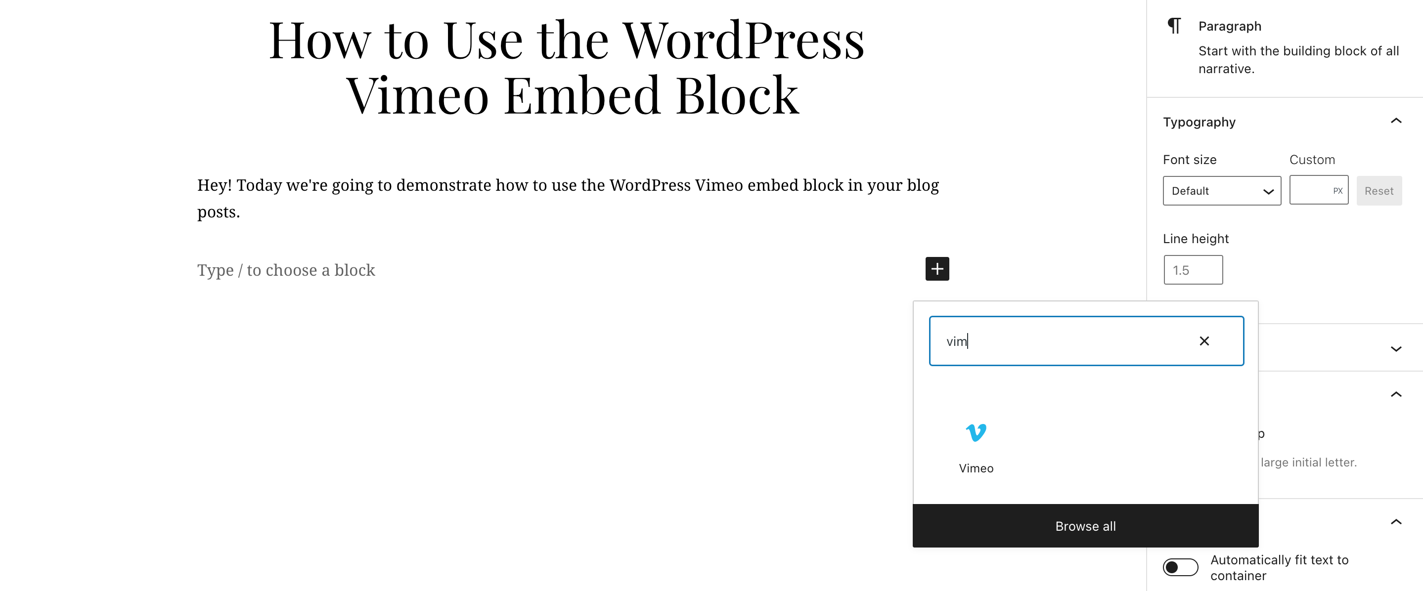 ¿Cómo usar el bloque de inserción de Vimeo WordPress? - Recurso Wordpress