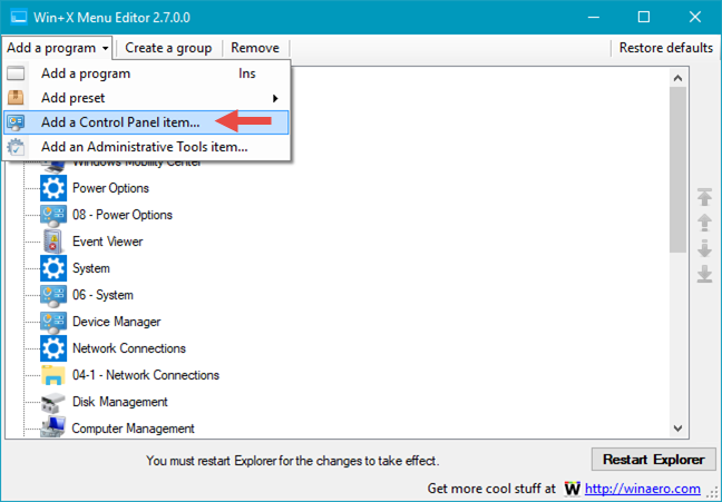 Agregue el Panel de control y el Símbolo del sistema al menú de WinX ...