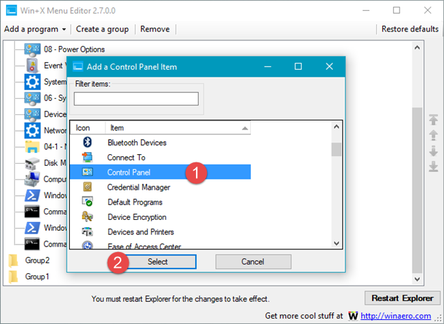 Agregue el Panel de control y el Símbolo del sistema al menú de WinX ...