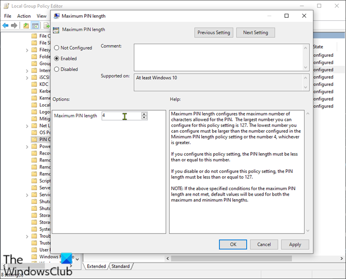 ¿Cómo determinar la longitud mínima y máxima del PIN en Windows 11/10? - Recurso Wordpress