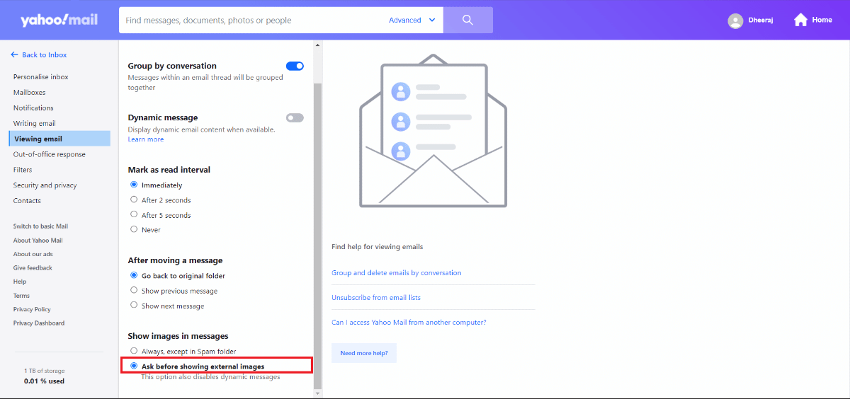 Cómo habilitar o deshabilitar imágenes en Yahoo Mail - Recurso Wordpress