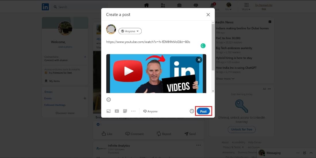 Cómo publicar un video de YouTube en LinkedIn - Recurso Wordpress