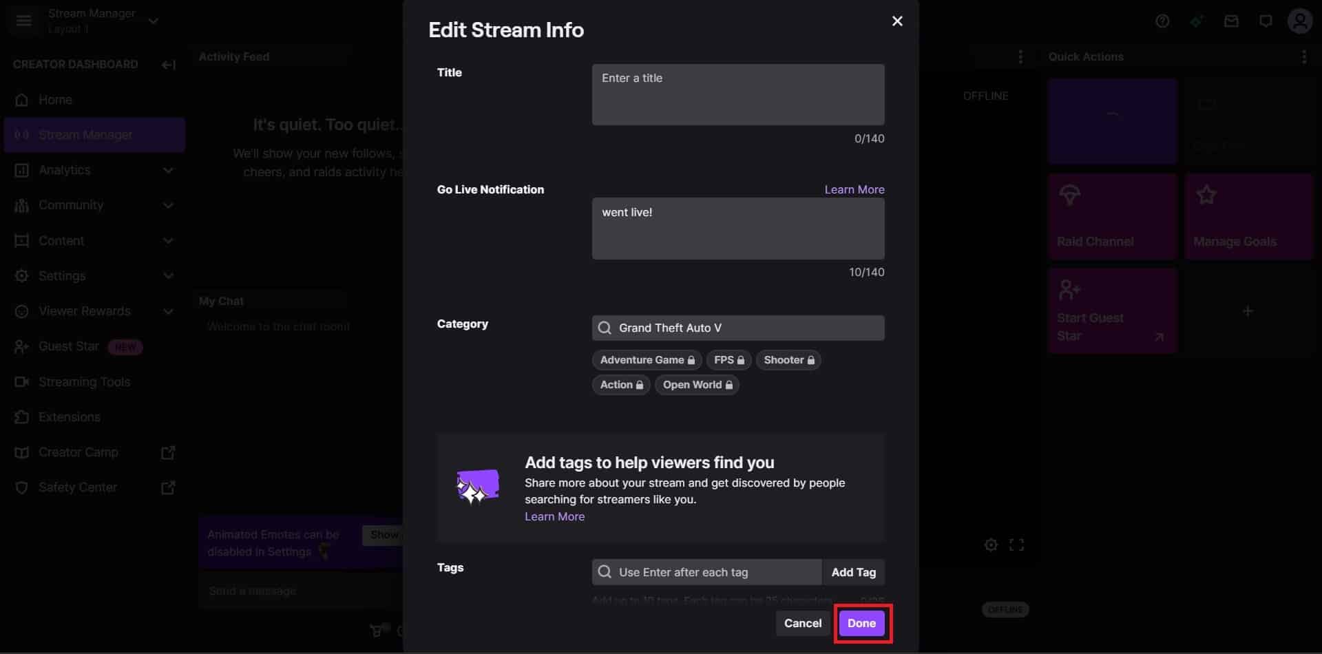 Cómo cambiar el título de la transmisión en Twitch - Recurso Wordpress