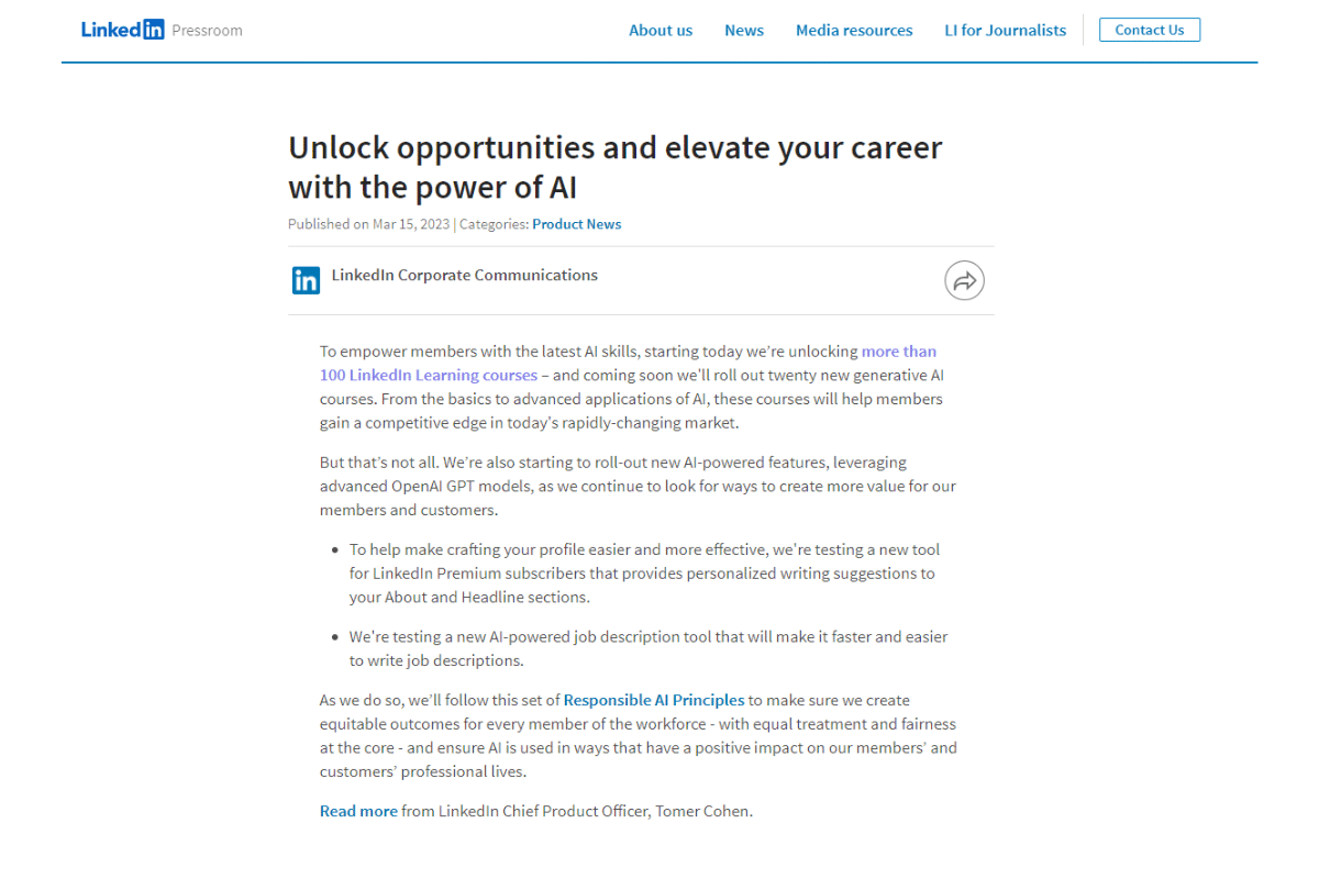 LinkedIn lanza nueva tecnología de IA generativa para mejorar la ...